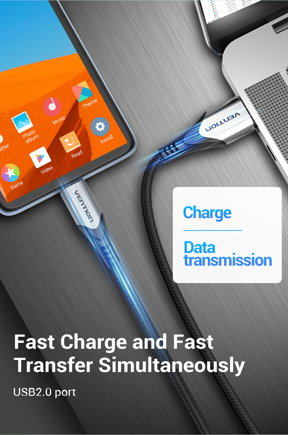 Vention สาย Micro USB 3A Fast Charging & Data Sync Cable สายถักไนลอน ...