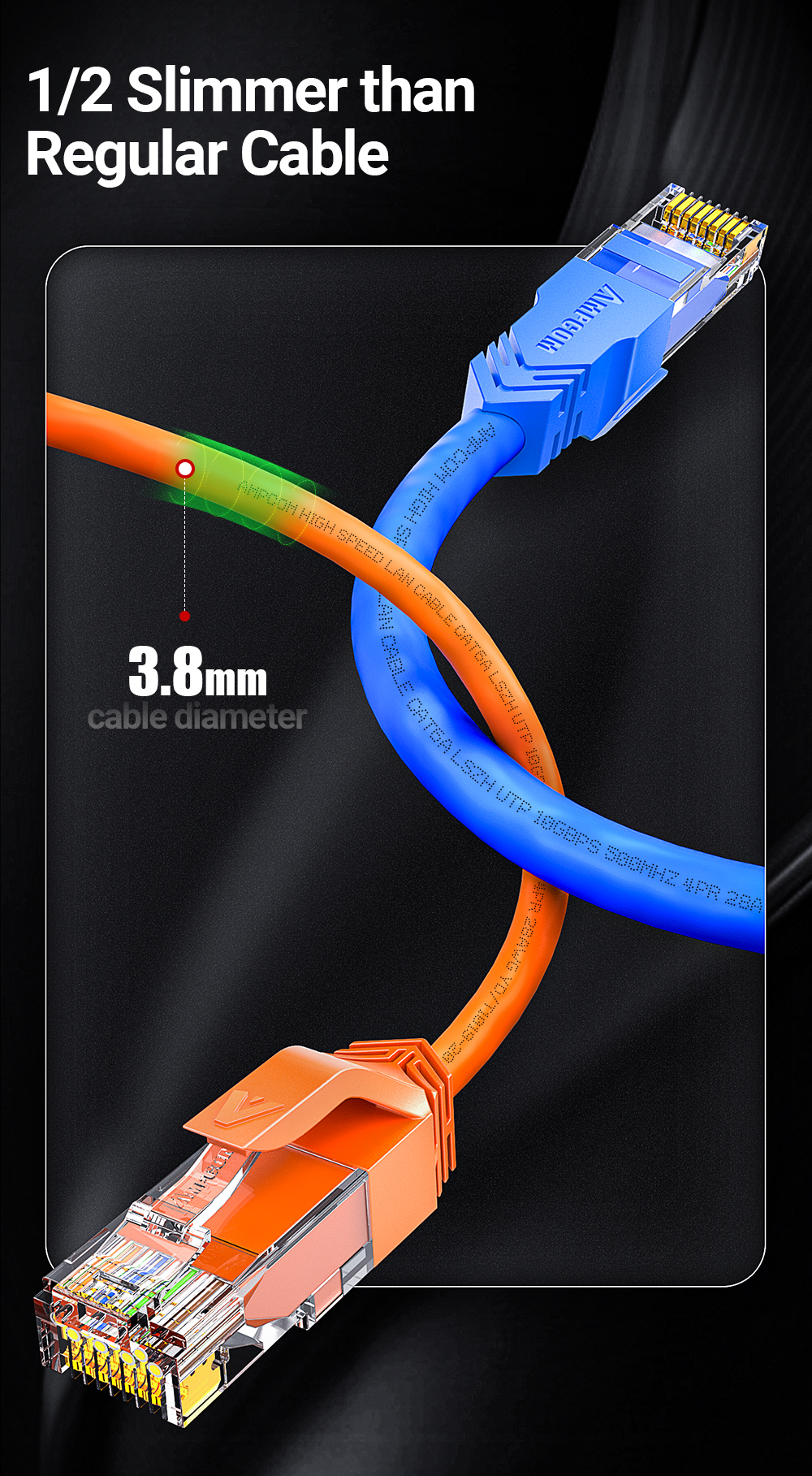 AMPCOM CAT6 Slim Ethernet Cable , 1G UTP สายทองแดงปราศจากออกซิเจน, 0.2M ...