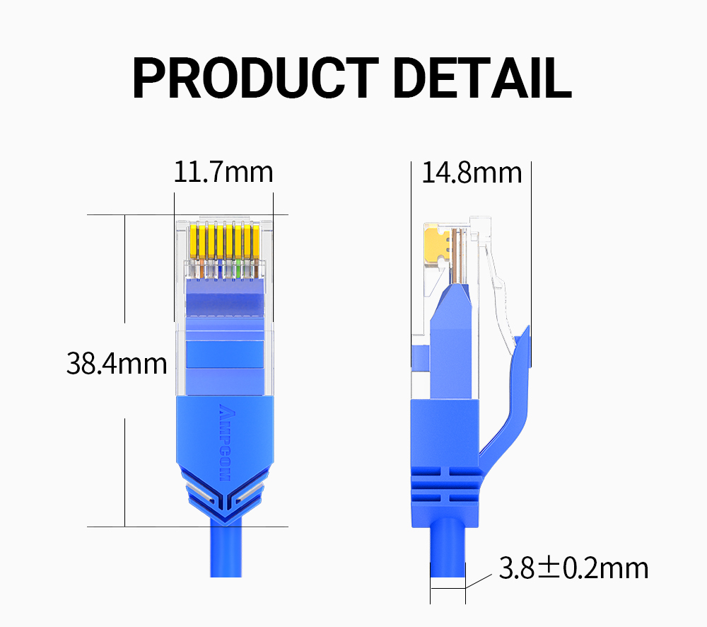 AMPCOM CAT6 Slim Ethernet Cable , 1G UTP สายทองแดงปราศจากออกซิเจน, 0.2M ...