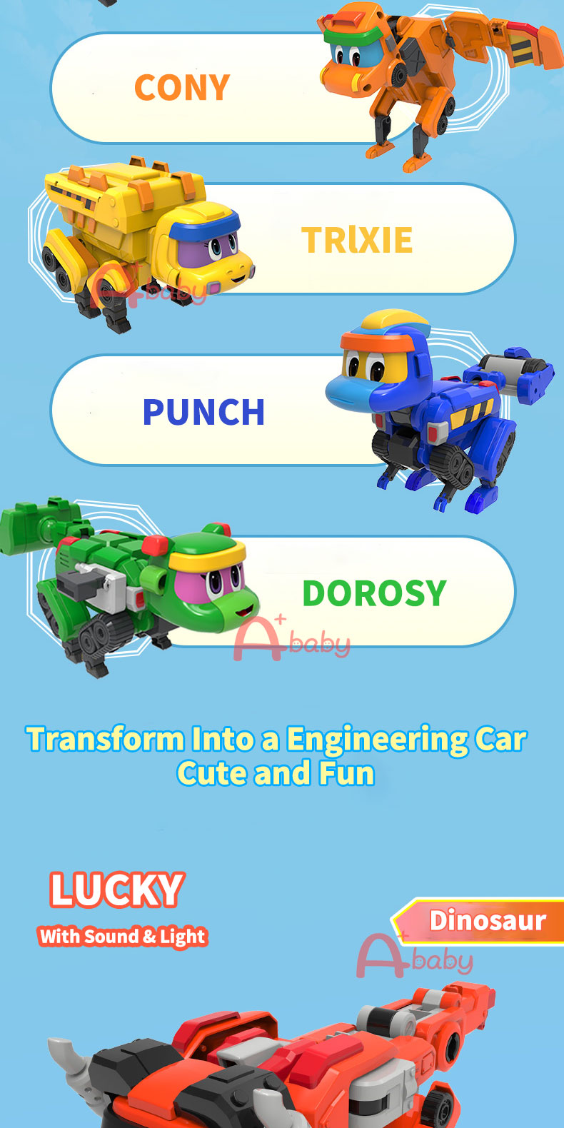 Gogo Dino 5 in 1 ฟิกเกอร์โมเดลไดโนเสาร์ เปลี่ยนร่างได้ ของเล่นสําหรับเด็ก (Cony Trixie Dorosy ...