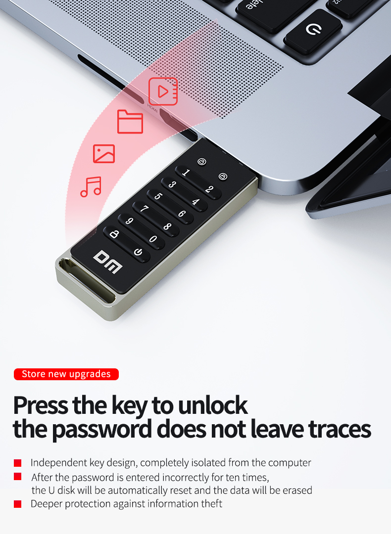 Dm FD063 แฟลชไดรฟ์ USB 3.2 เข้ารหัส 256 บิต รองรับรีเซ็ต เช็ด ล็อก ...