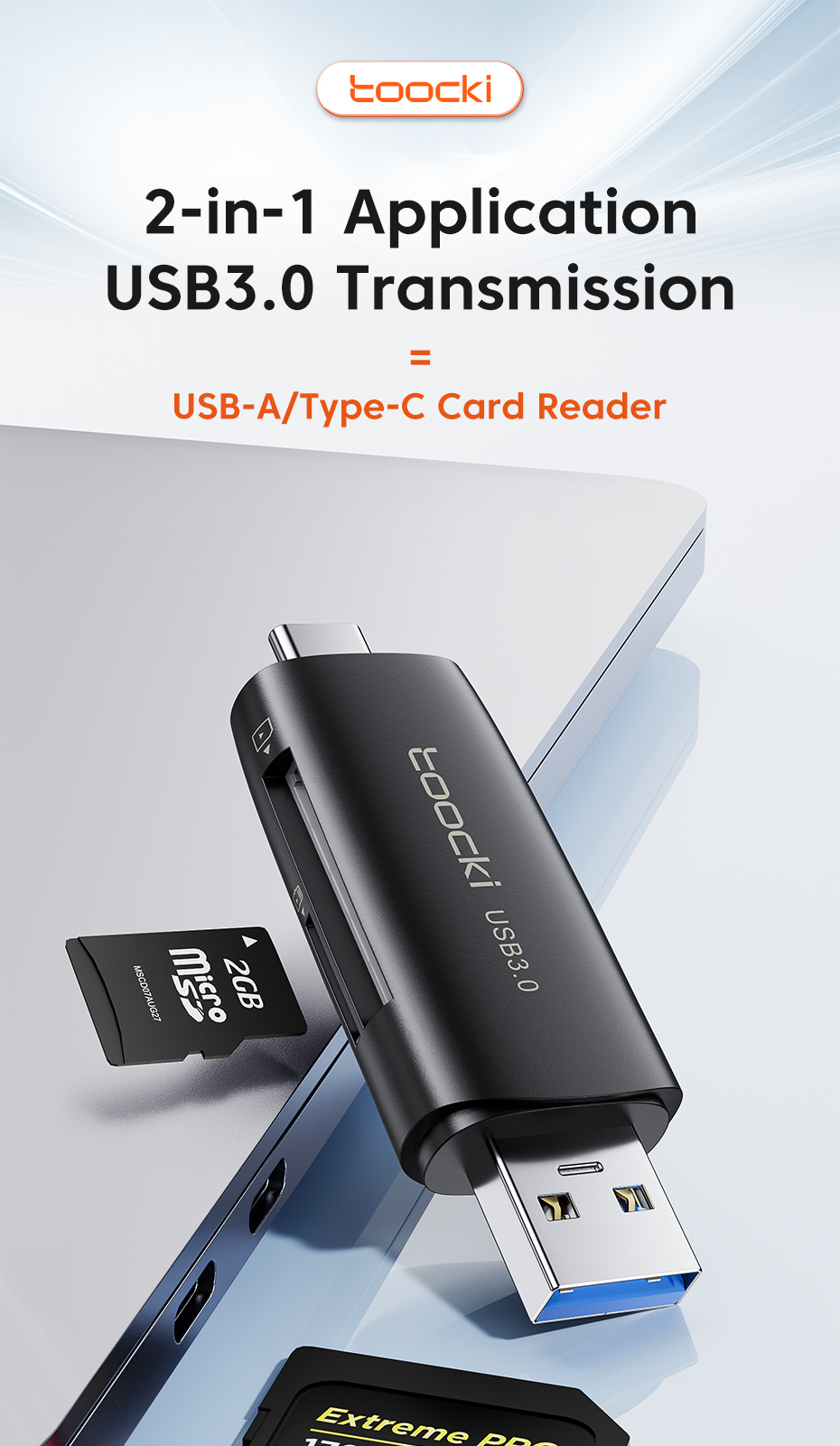 Toocki 2 in 1 อะแดปเตอร์การ์ดรีดเดอร์ USB Micro Type C OTG เป็น USB 2.0 ...