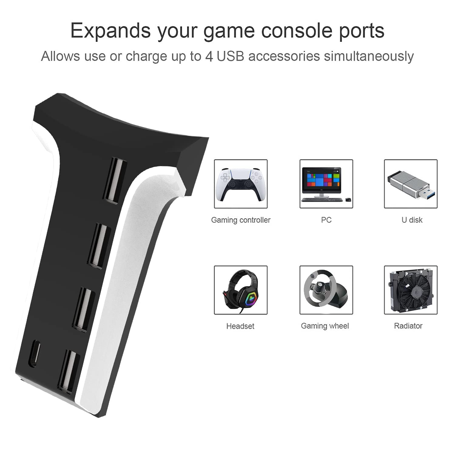Goojodoq PS5 ฮับ USB 5 พอร์ต ความเร็วสูง สําหรับ PS5 USB 4 พอร์ต USB 2. ...