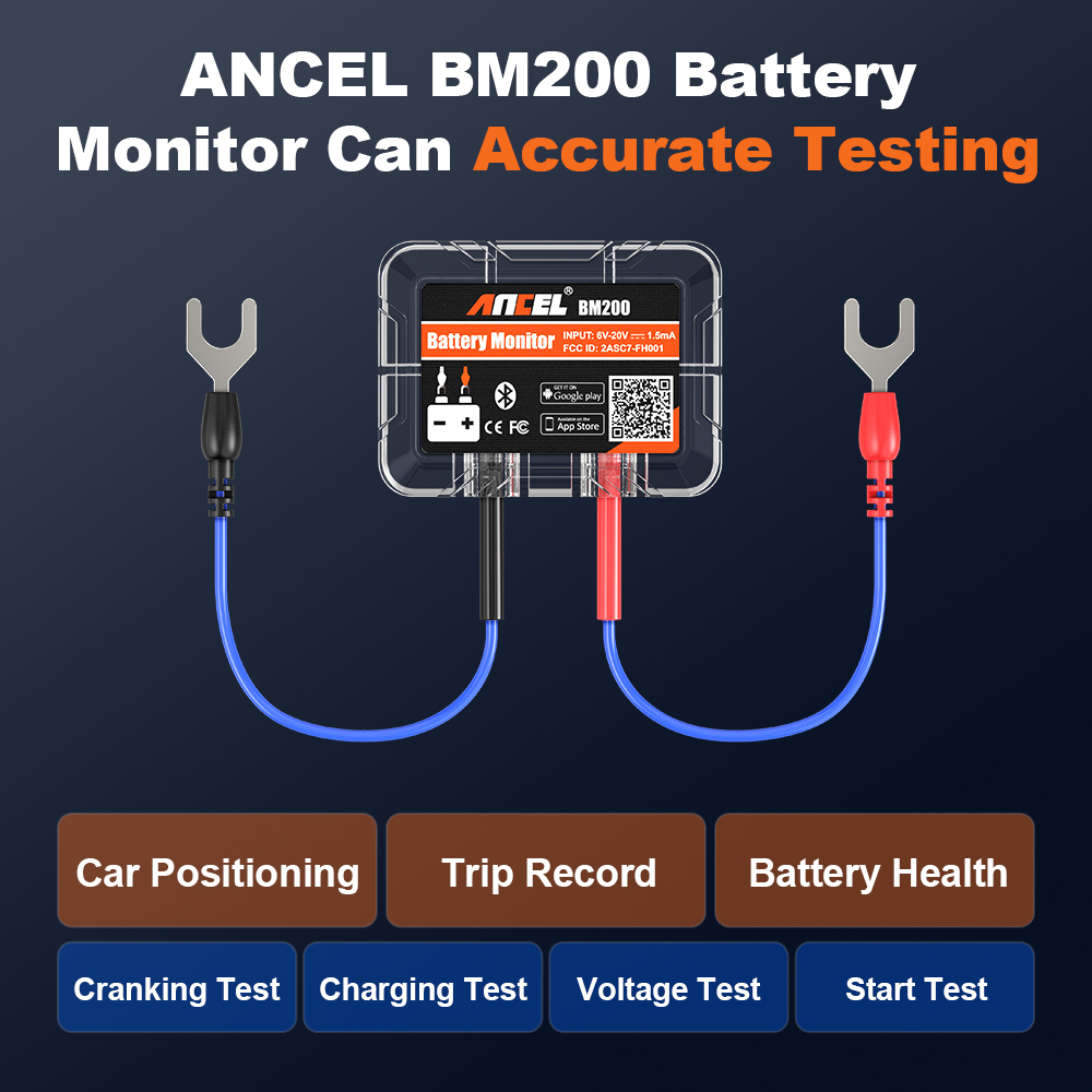 Ancel BM200 เครื่องทดสอบแบตเตอรี่รถยนต์ ไร้สาย 12V รองรับจอภาพ 4 คัน ...