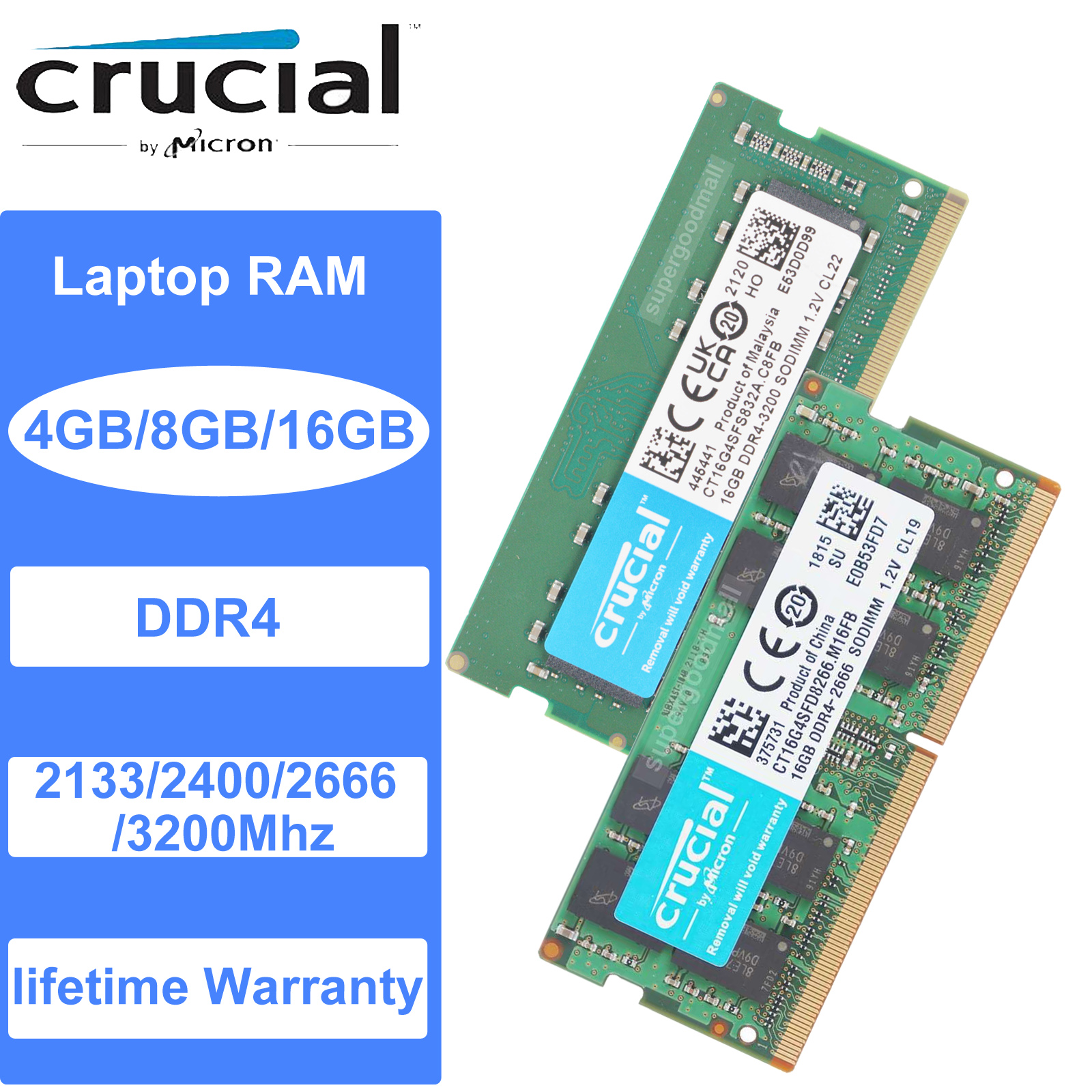 Crucial แรมหน่วยความจําแล็ปท็อป 4GB 8GB 16GB DDR4 2400Mhz 2666Mhz 2133Mhz 3200Mhz 1.2V 260Pin ...