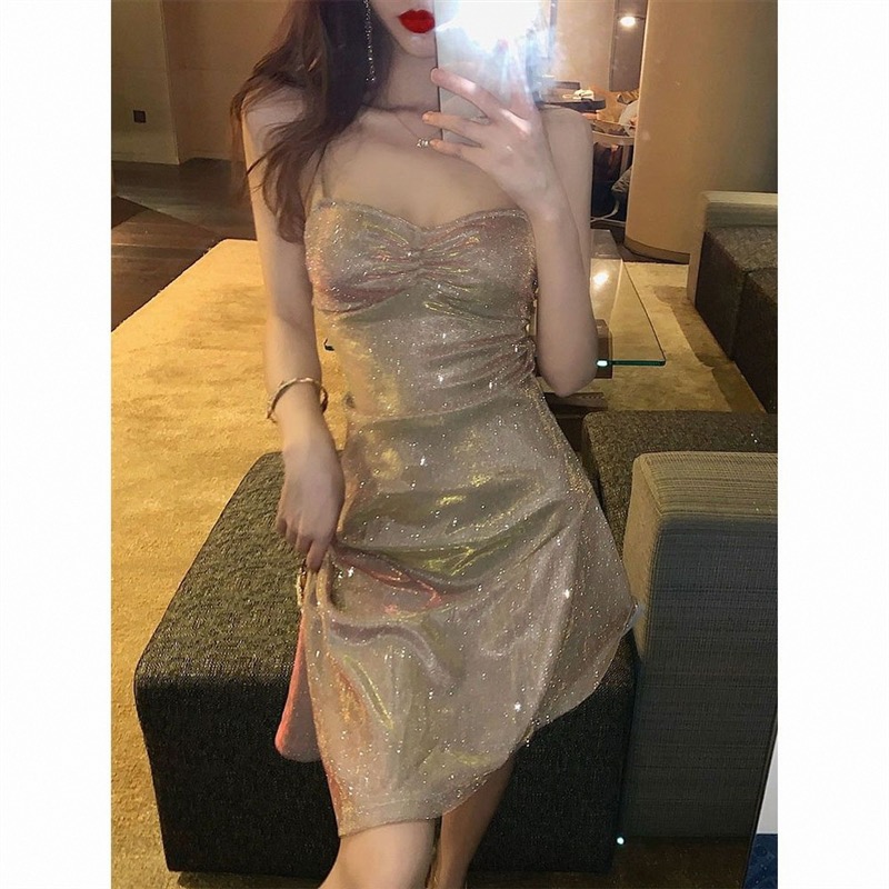 Luna shop🍑กระโปรงหางปลาไหล่เดียวเซ็กซี่ชุดเดรสมันเงา | Shopee Thailand