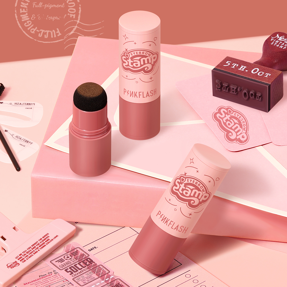 PINKFLASH Pinkstamp ที่เขียนคิ้วแบบฝุ่น กันน้ํา ใช้ซ้ําได้ 10 ชิ้น ใช้ ...