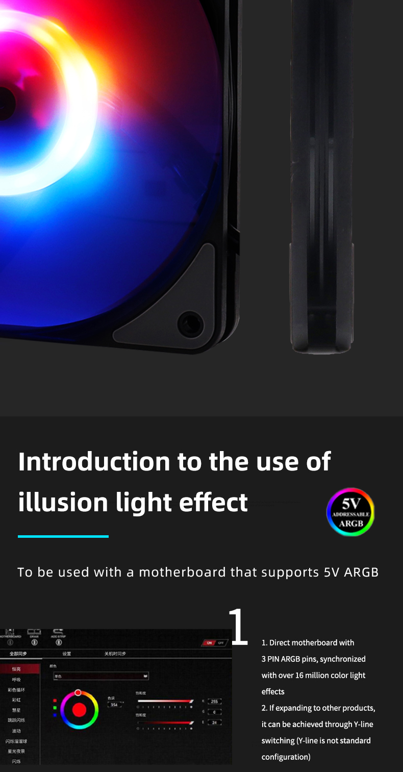 Ocng OC-12015-XT เคสพัดลมระบายความร้อน 5V 3pin ARGB 120 มม. FDB PWM ควบคุมอุณหภูมิ เสียงเงียบ ...