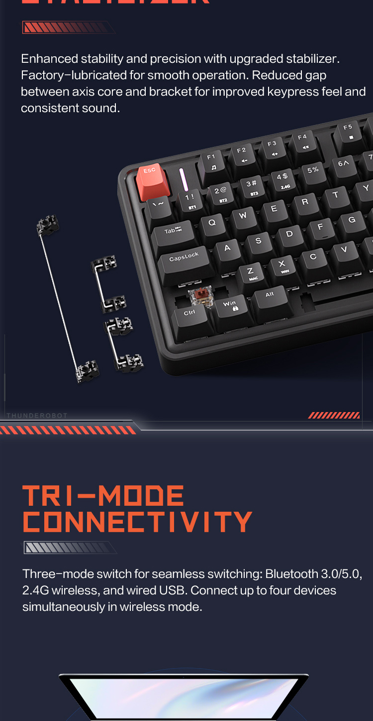 Thunderobot K87pro คีย์บอร์ดเล่นเกมไร้สาย บลูทูธ 2.4G 84 ปุ่ม | Shopee ...