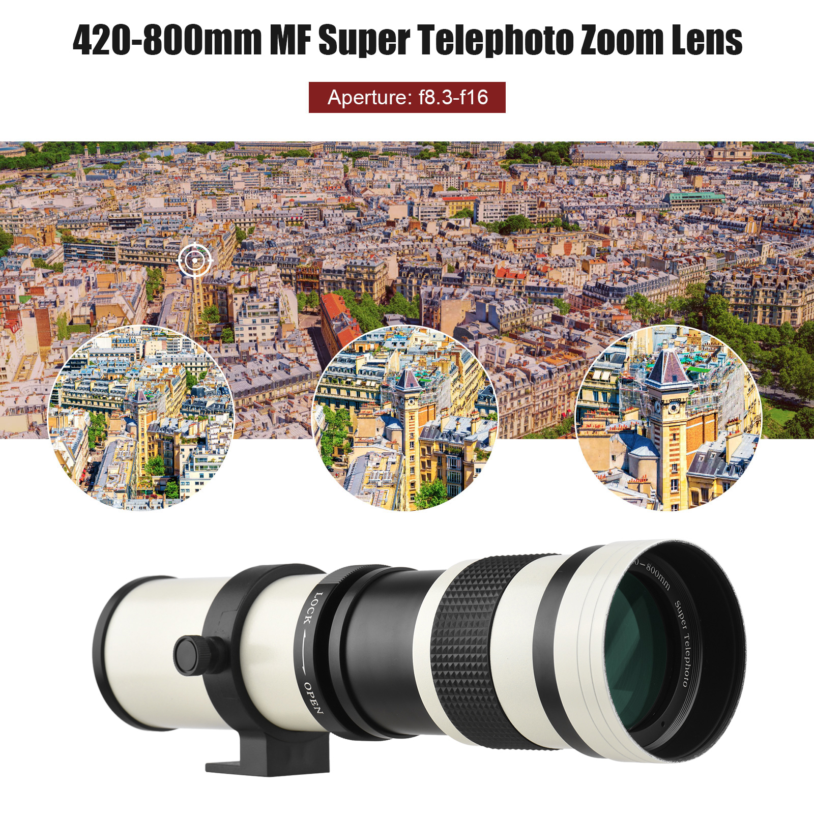 Andoer เลนส์ซูม MF Super Telephoto F/8.3-16 เมาท์ T 420-800 มม. พร้อม ...
