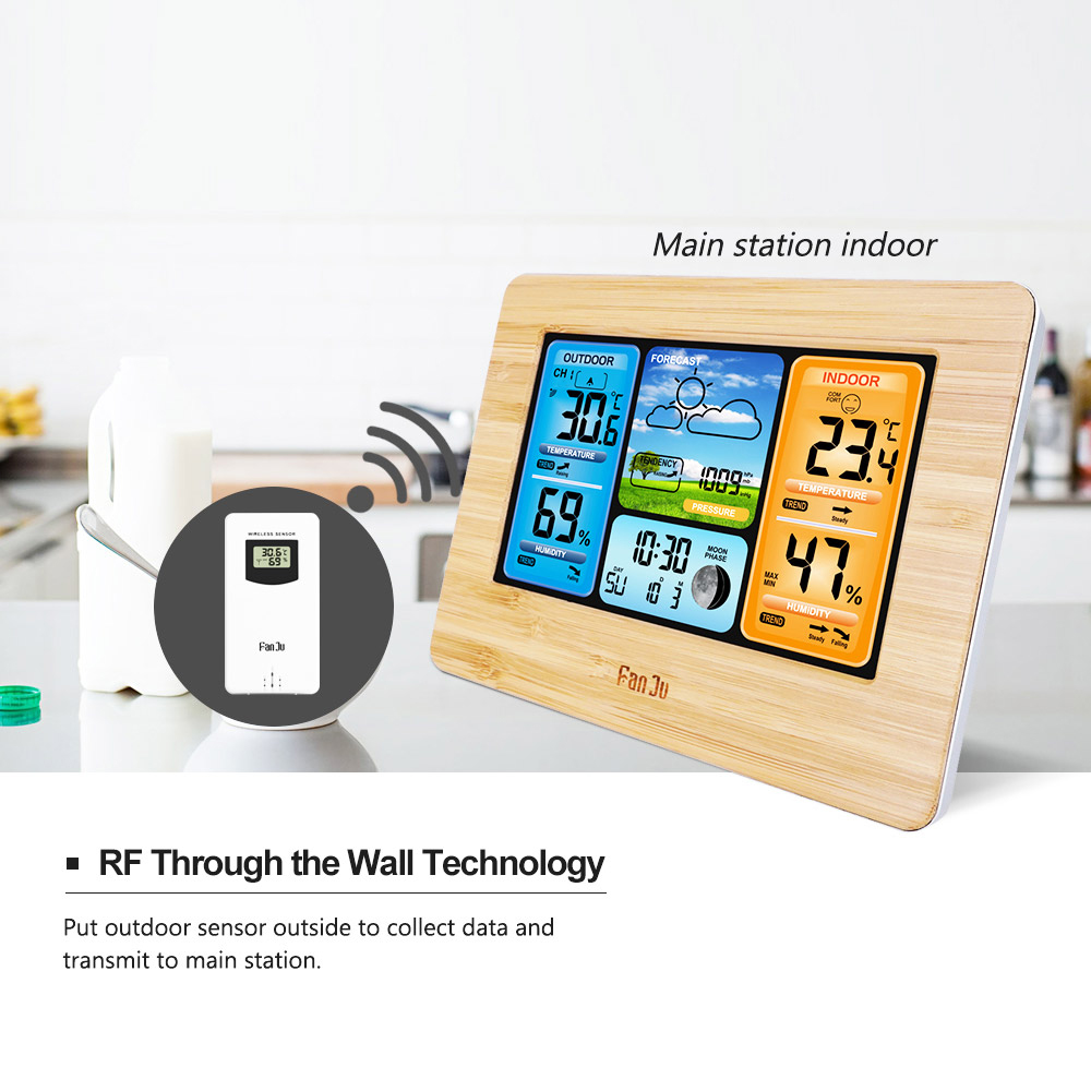 FanJu FJ3373 Multifunction Digital Weather Station LCD Alarm Clock Indoor Outdoor Weather ...