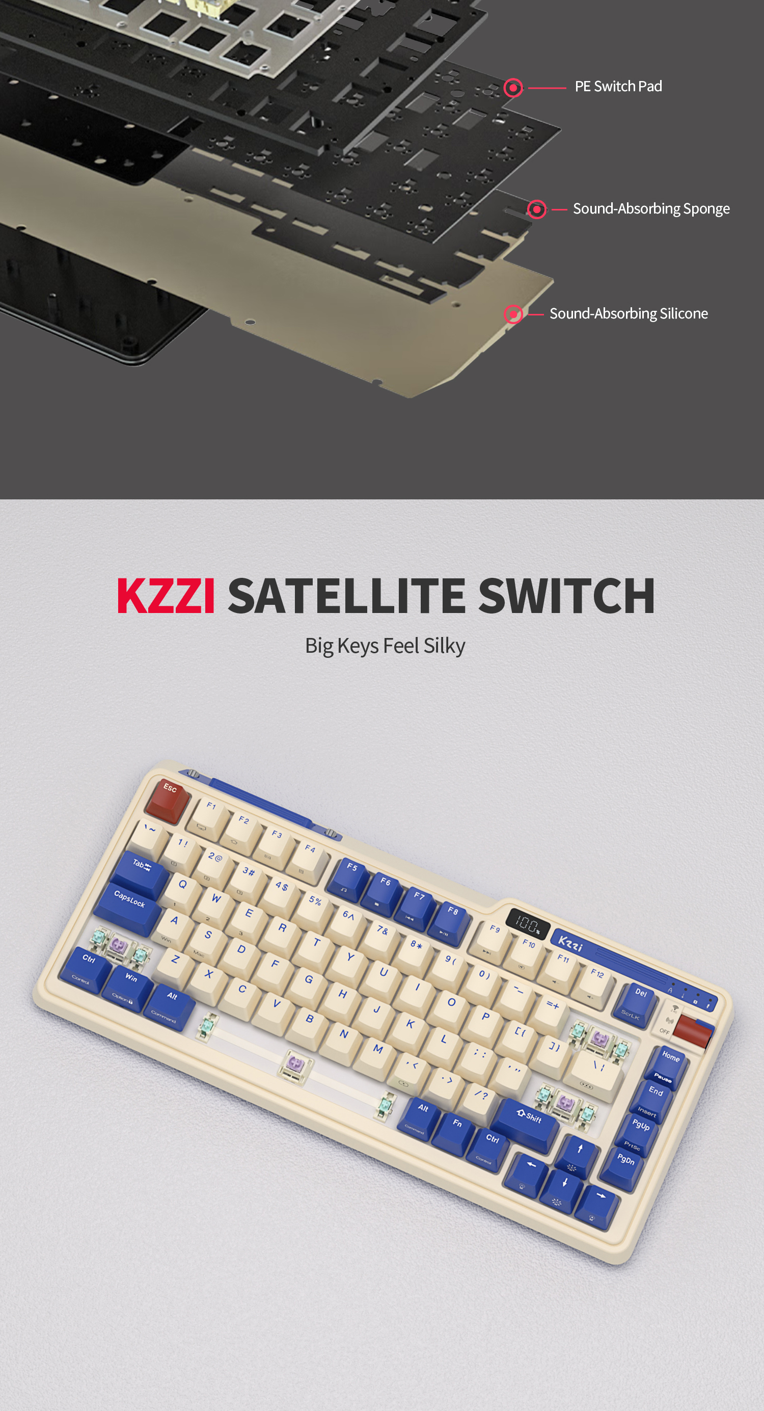 Kzzi Kezhi K75 Pro Mousse คีย์บอร์ดเล่นเกมไร้สาย สามโหมด RGB Backlit 80 ...