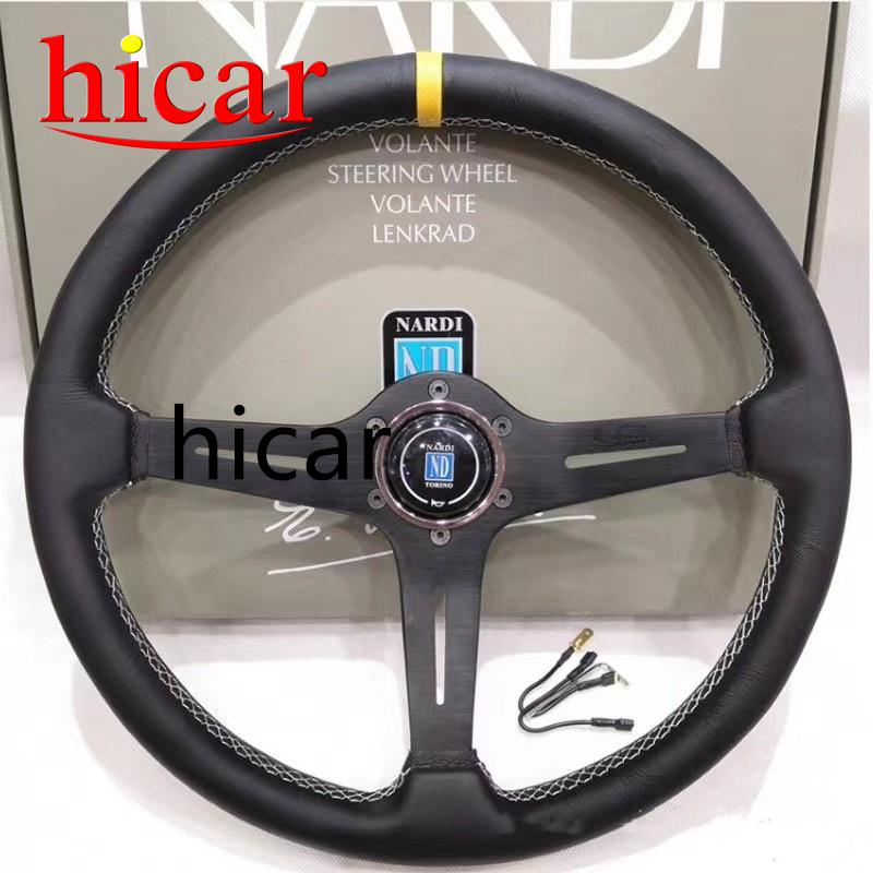 พวงมาลัย Nardi ND ขนาด 15 นิ้วพร้อมแตรสีดํา/ไทเทเนียมขาตั้ง 370 มม ...