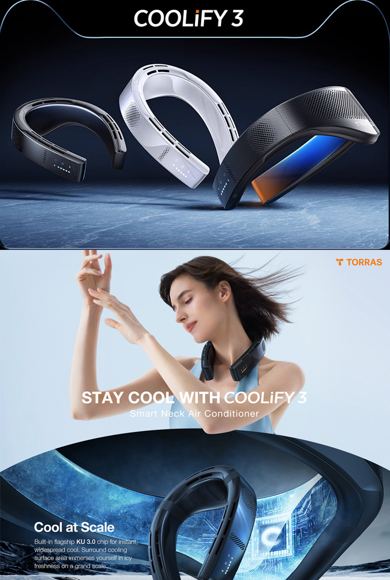 TORRAS coolify 3 พัดลมระบายความร้อน 3 คอ แบบพกพา ขนาดเล็ก ไร้ใบพัด เสียงเงียบ แขวนคอได้ สําหรับ ...