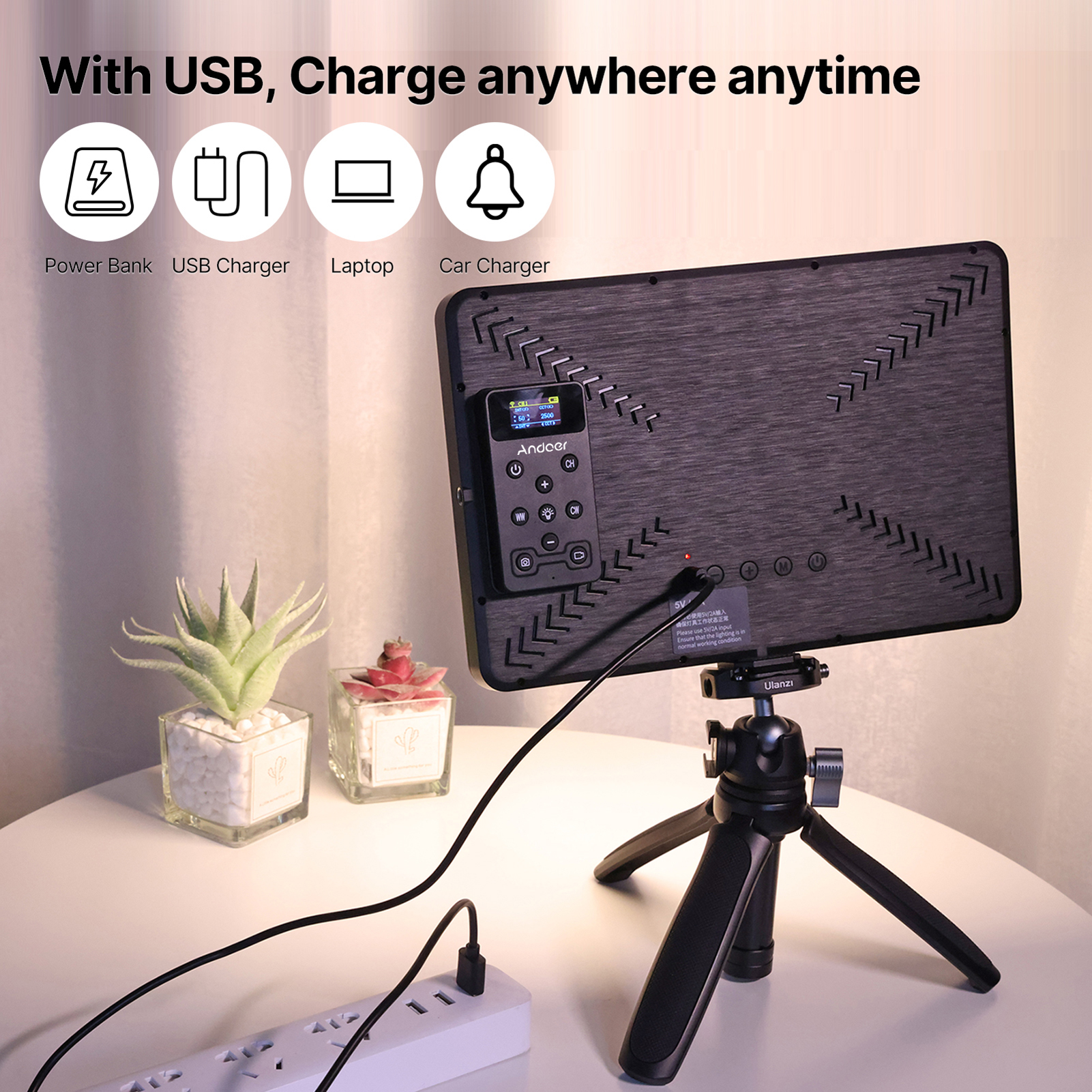 Andoer VL192 Portable Flat Panel Light LED Video Light 2500K-9000K Bi ...