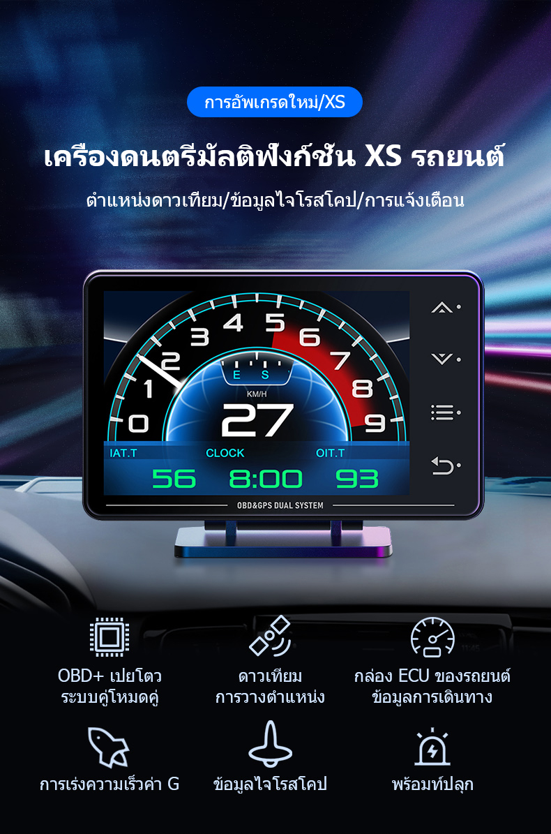 [จัดส่ง 24 ชั่วโมง] สมาร์ทเกจ HuD-XS OBD2+GPS+Gyroscope ไม่หน่วง วัด ...