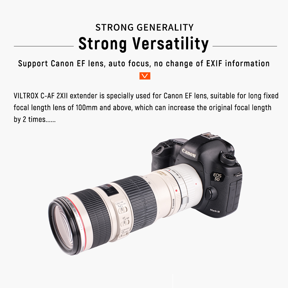 Viltrox C-AF 2X II Teleplus ตัวแปลงโฟกัสอัตโนมัติ 2.0X ตัวแปลงเทเลโฟโต้ ขยาย สําหรับเลนส์ Canon ...