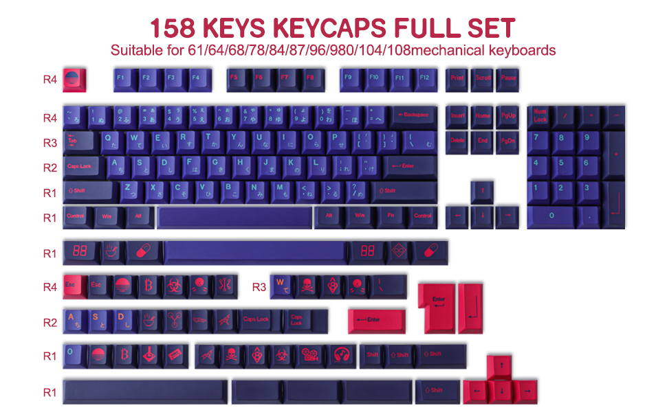 GMK Laser Wave Keycaps, 158 คีย์ PBT Keycaps โปรไฟล์เชอร์รี่ DYE-SUB ...