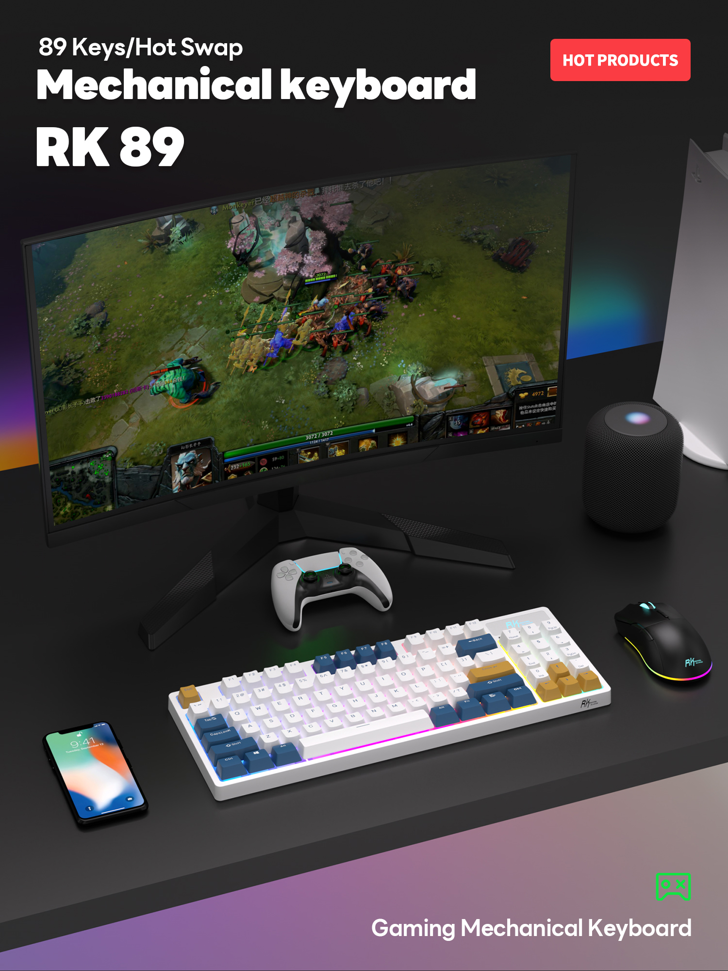 Royal Kludge RK89 Triple Mode BT5.0/2.4G/USB-C คีย์บอร์ดเกมมิ่ง ไร้สาย ...