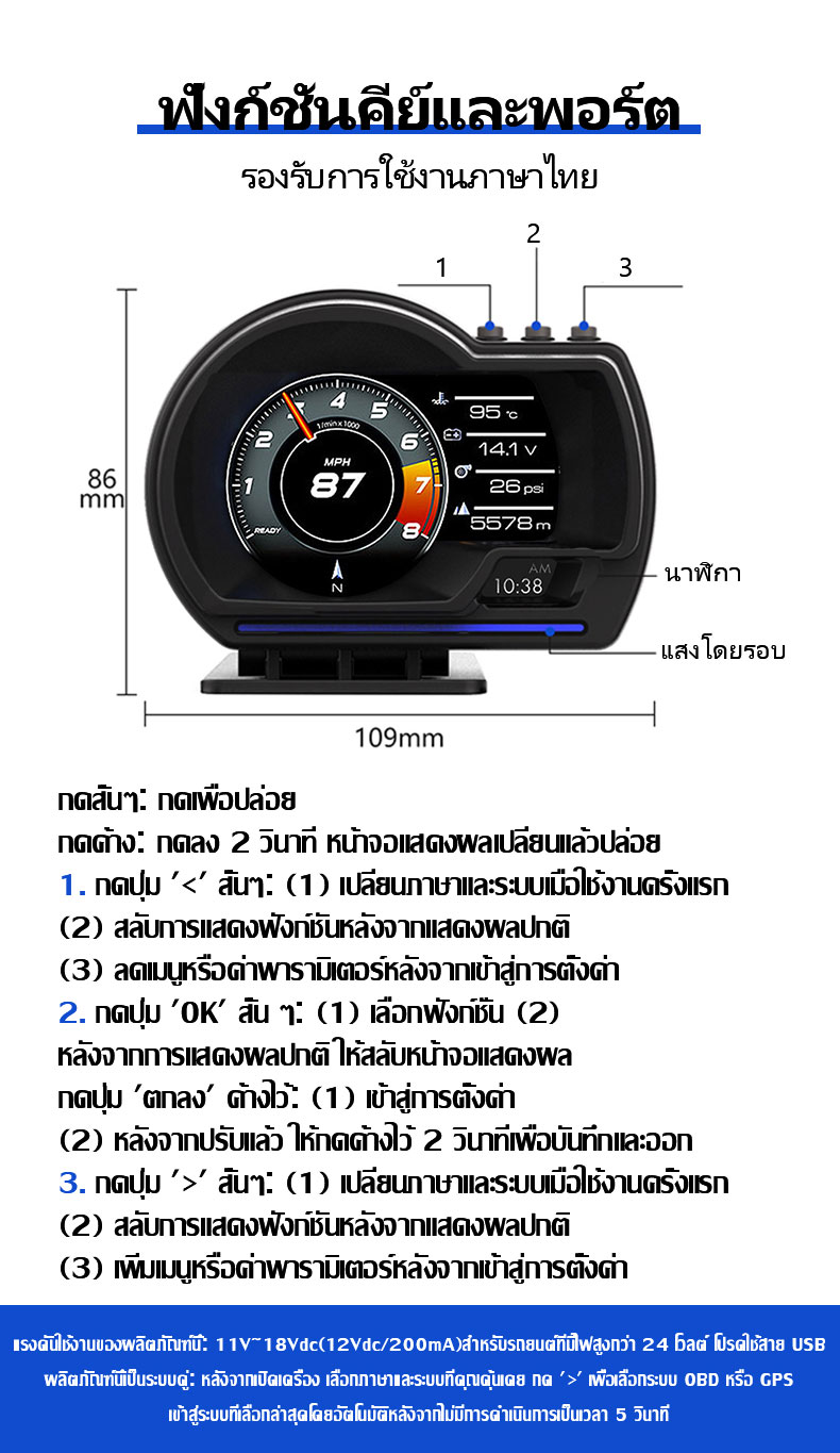 P6 pro OBD2+GPS สมาร์ทเกจ Smart Gauge Digital Meter/Display ของแท้เมนู ...