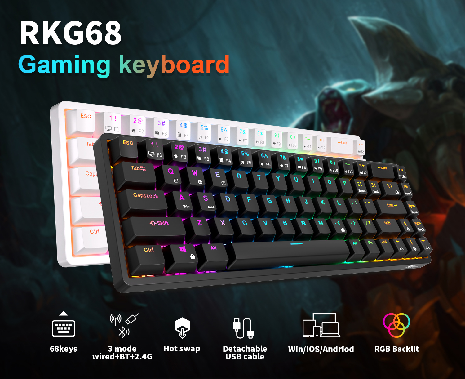 Rk Royal Kludge RKG68 RK68 RK837 RGB คีย์บอร์ดเมคคานิคอล แบบใช้สาย ...