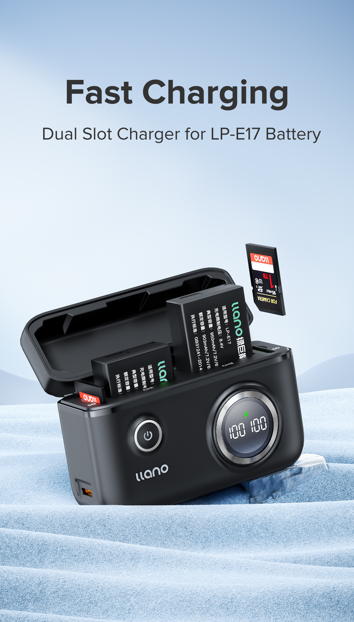 Llano ที่ชาร์จแบตเตอรี่กล้องดิจิทัล แบบช่องคู่ พร้อมฟังก์ชั่นจัดเก็บการ์ด SD สําหรับ Canon LP ...