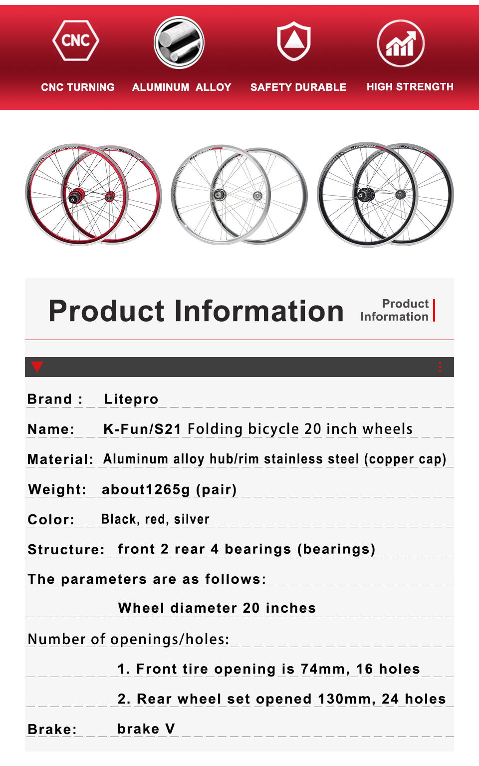 Litepro ล้อจักรยานพับ KFUN S21 406 100 135 11 ความเร็ว 451 74 130 มม. ...