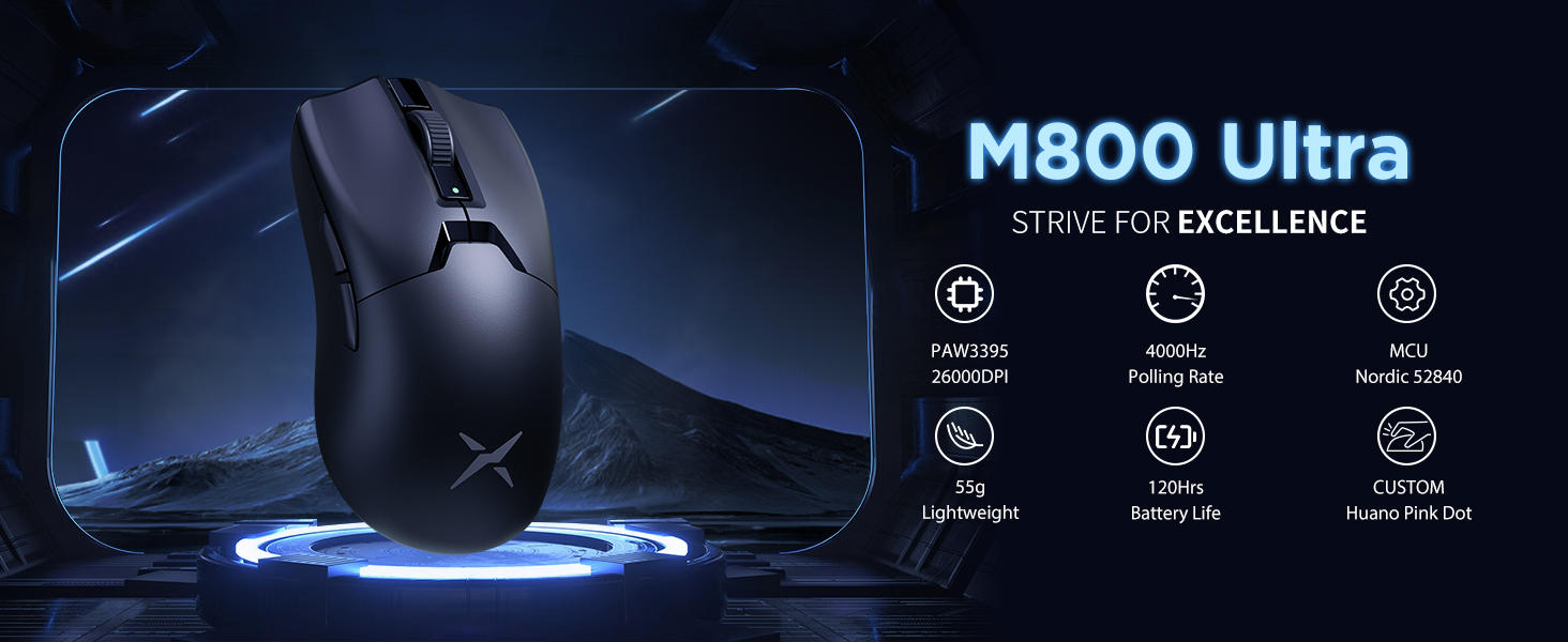 Delux M800 Ultra PAW3395 เมาส์เกมมิ่งบลูทูธไร้สาย DPI MAX 26000 RGB น้ําหนักเบา ชาร์จไฟได้ ...