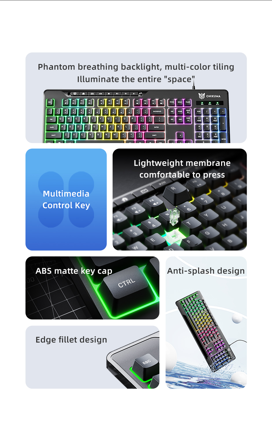 ONIKUMA G32 Gaming Keyboard คีบอร์ดเกมมิ่ง ไฟรุ้ง7สี (คีบอร์ดภาษาไทย ...