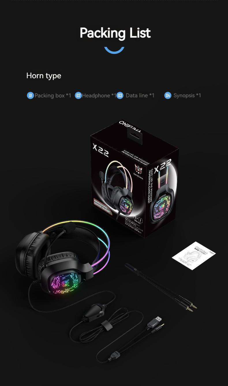 ONIKUMA X22 Gaming Headset RGB Light หูฟังเกมมิ่ง หูฟังคอม หูฟัง Stereo ...