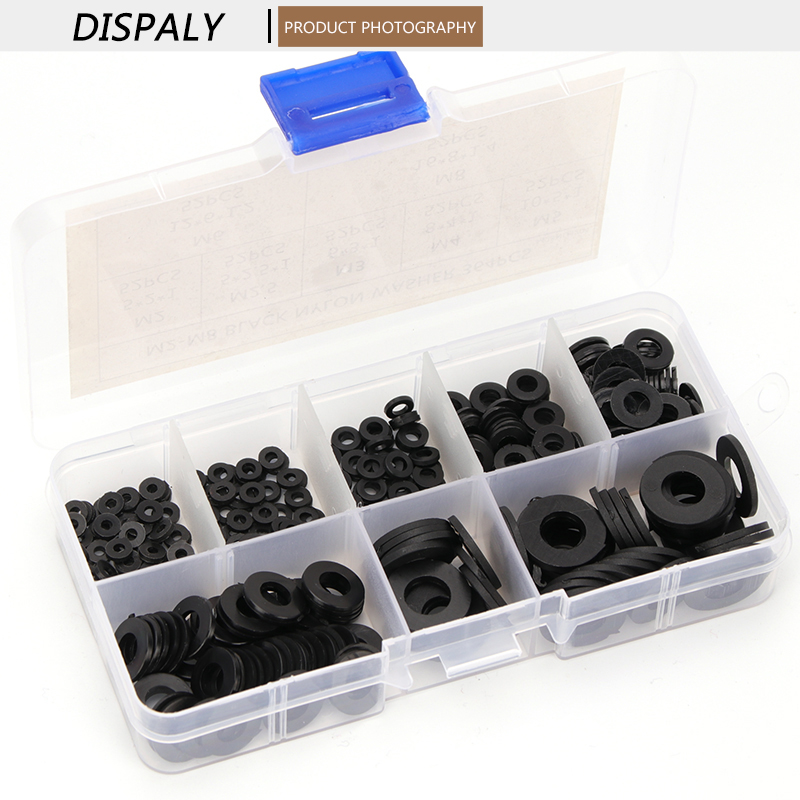 364pcs เครื่องซักผ้าไนลอนปะเก็นแบน M2 M2.5 M3 M4 M5 M6 M8 HARD ประเภท ...