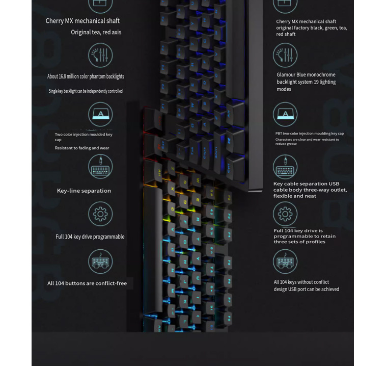 Rapoo V808 คีย์บอร์ดเกมมิ่ง มีสาย RGB ลายเชอร์รี่ | Shopee Thailand