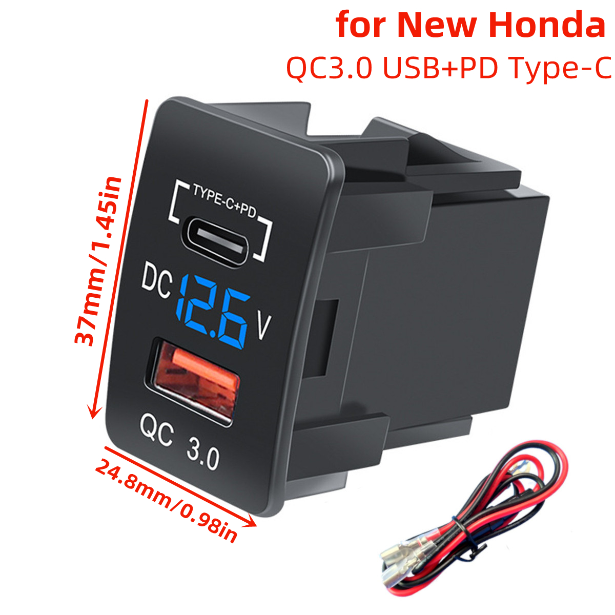 ซ็อกเก็ตชาร์จในรถยนต์ USB PD Type-C 25x37 มม. QC3.0 สําหรับ New Honda ...