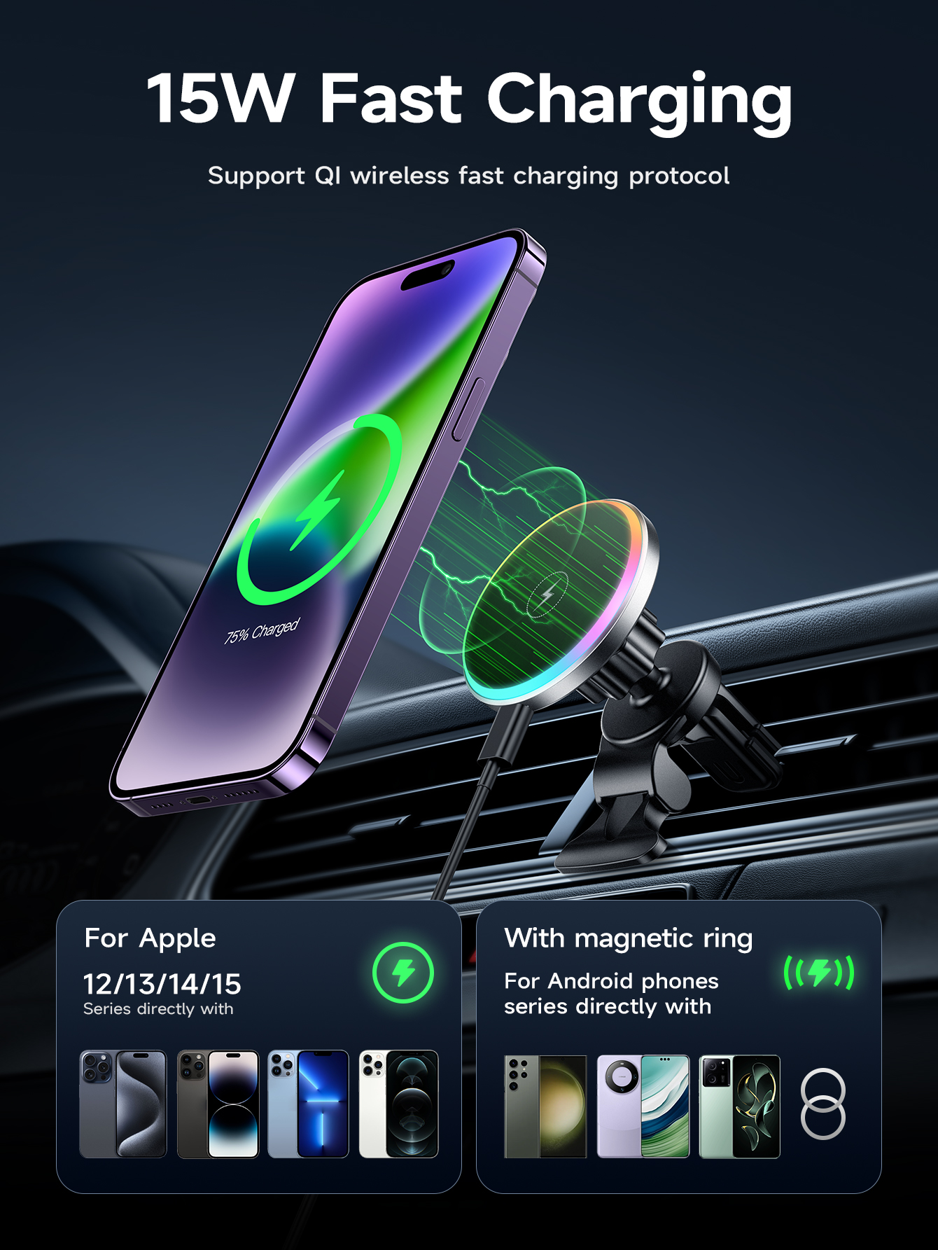 Hoco S20 Qi 15W อุปกรณ์ชาร์จแม่เหล็กไร้สาย ติดช่องแอร์รถยนต์ สําหรับ ...