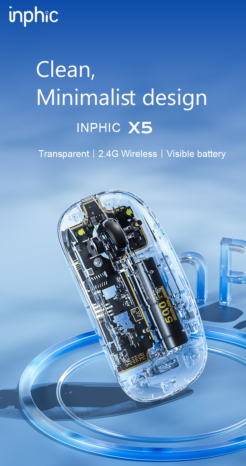Inphic เมาส์ออปติคอลไร้สาย X5 2.4GHz 1600dpi แบบใส บางพิเศษ ชาร์จเร็ว ...
