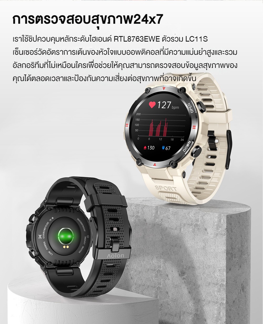 Aolon Tetra R2 1.32 นิ้ว สมาร์ทวอทช์ ผู้ชาย นาฬิกาวิ่ง บลูทูธโทร ควบคุม ...