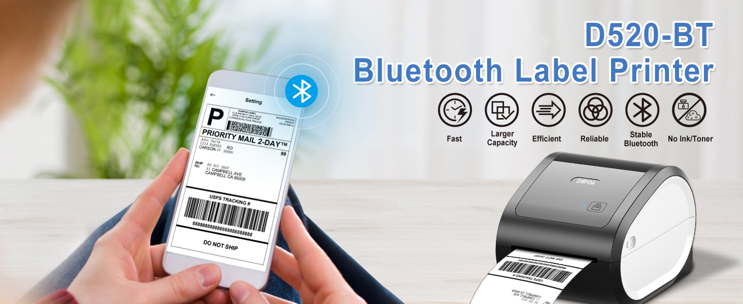 เครื่องพิมพ์ใบปะหน้า DRPDA D520 เครื่องพิมพ์สติ๊กเกอร์ USB+Bluetooth บาโค้ด Thermal label ...