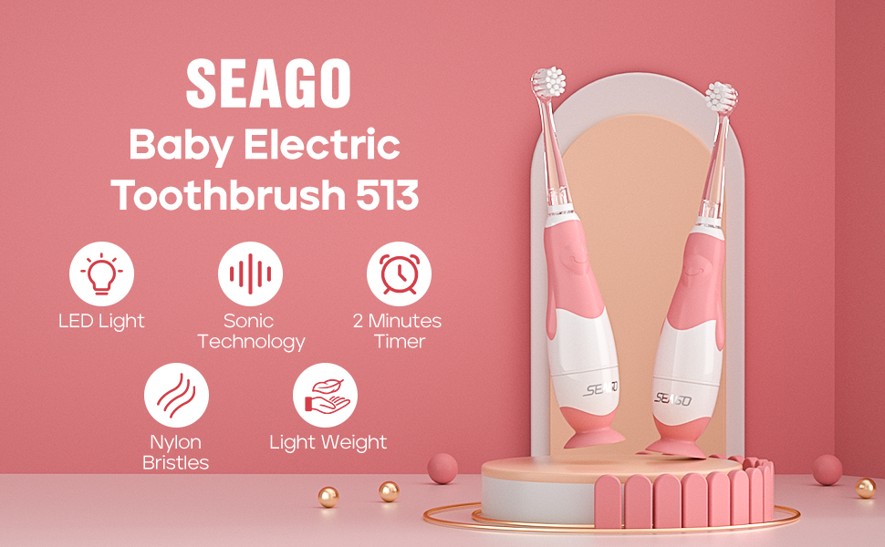 แปรงสีฟันไฟฟ้าสำหรับเด็ก Seago SG-513 Kids Electric Toothbrush มีไฟ LED เหมาะสําหรับเด็ก 0-3 ปี ...