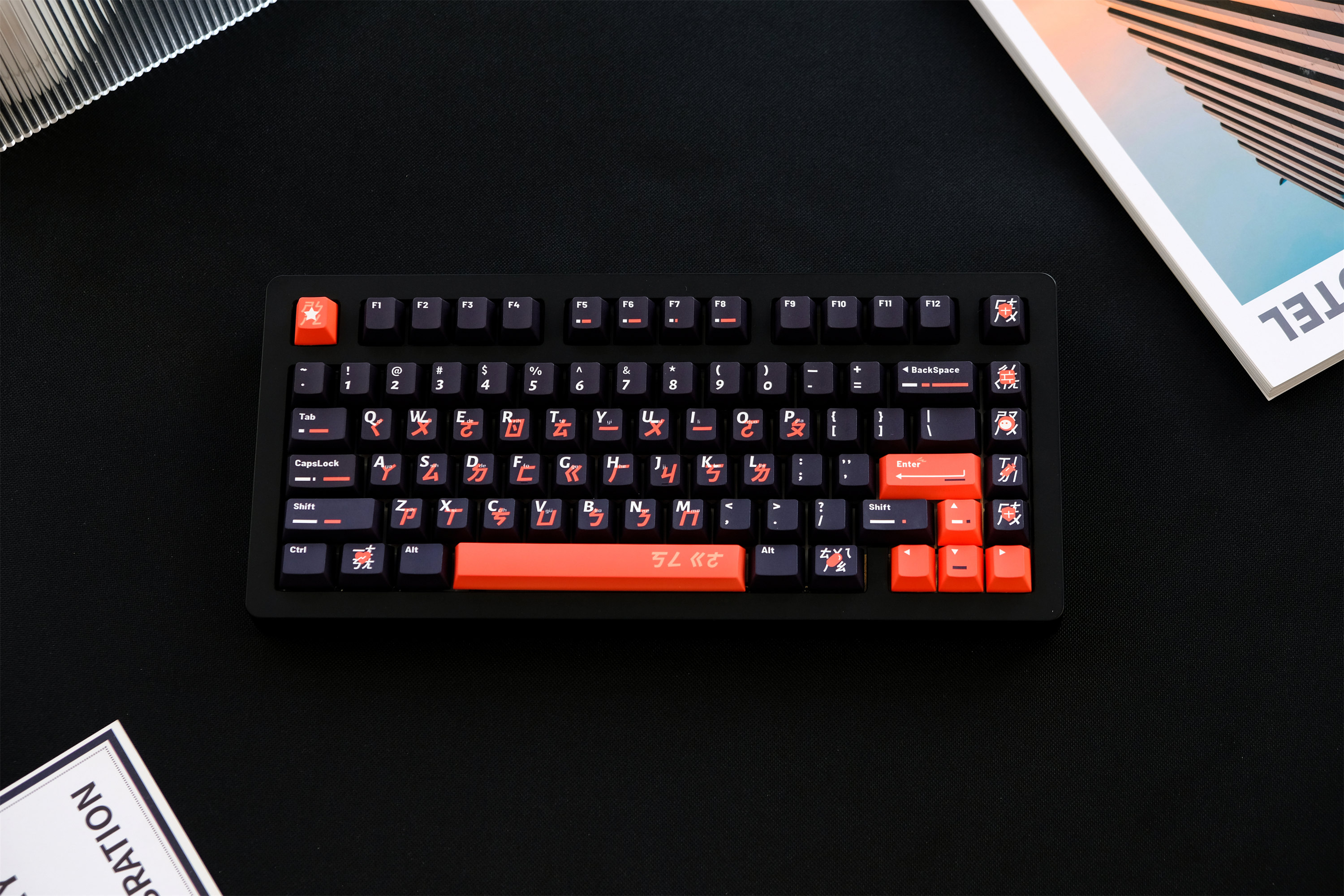 GMK สีดำ orange phonetic keycaps, 151 คีย์ keycaps โปรไฟล์เชอร์รี่ DYE ...