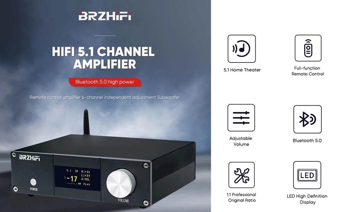 Brzhifi เครื่องขยายเสียงซับวูฟเฟอร์ดิจิทัล บลูทูธ 5.1 ช่อง รีโมตคอนโทรล ...