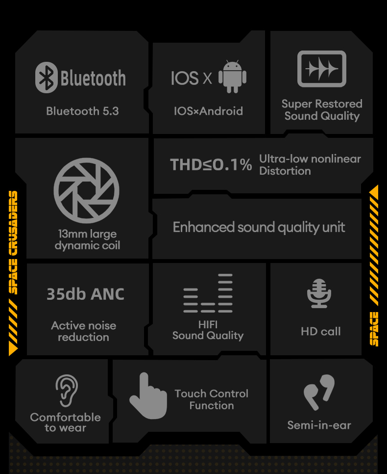 Transformers TF-T12 หูฟังบลูทูธชุดหูฟังสําหรับเล่นเกมไร้สาย HD Call การตัดเสียงรบกวนอัจฉริยะ ...