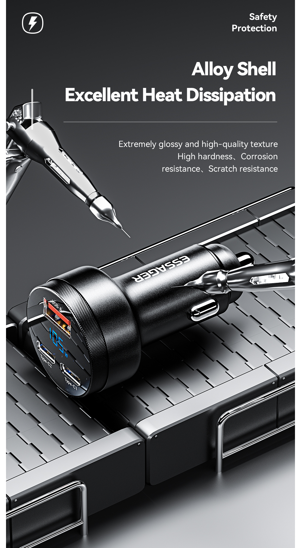 Essager 105W 2C + USB อลูมิเนียมอัลลอยด์ จอแสดงผลดิจิทัล ที่ชาร์จในรถ ...