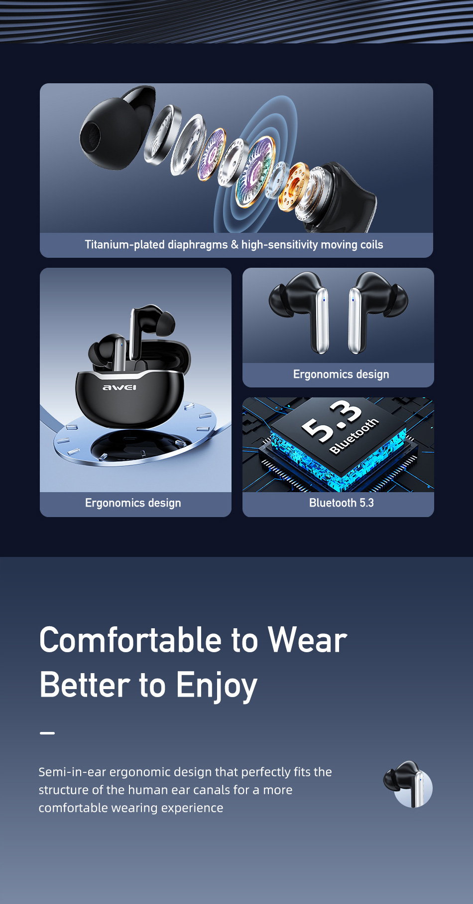 Awei T50 หูฟังบลูทูธ TWS ตัดเสียงรบกวน เสียง 3D เบสแน่น มีไมค์ | Shopee ...
