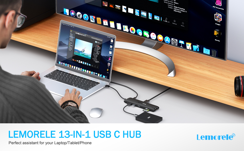 Lemorele TC96 USB C Hub 13-in-1 10Gbps USB C to HDMI Expansion Dock ...