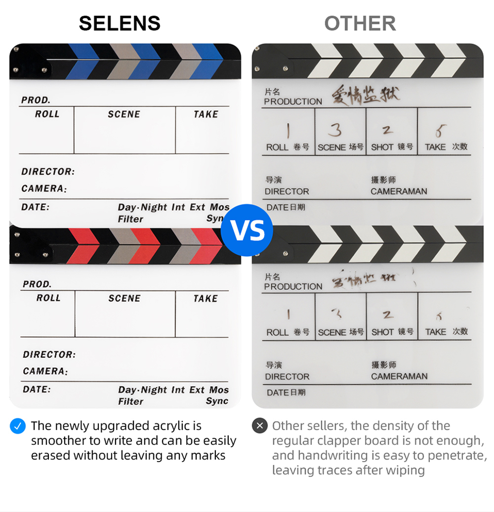 Selens กระดานสเลท สเลทคัทฉาก อุปกรณ์ถ่ายภาพ ภาพยนตร์ พรอพถ่ายรูป ...