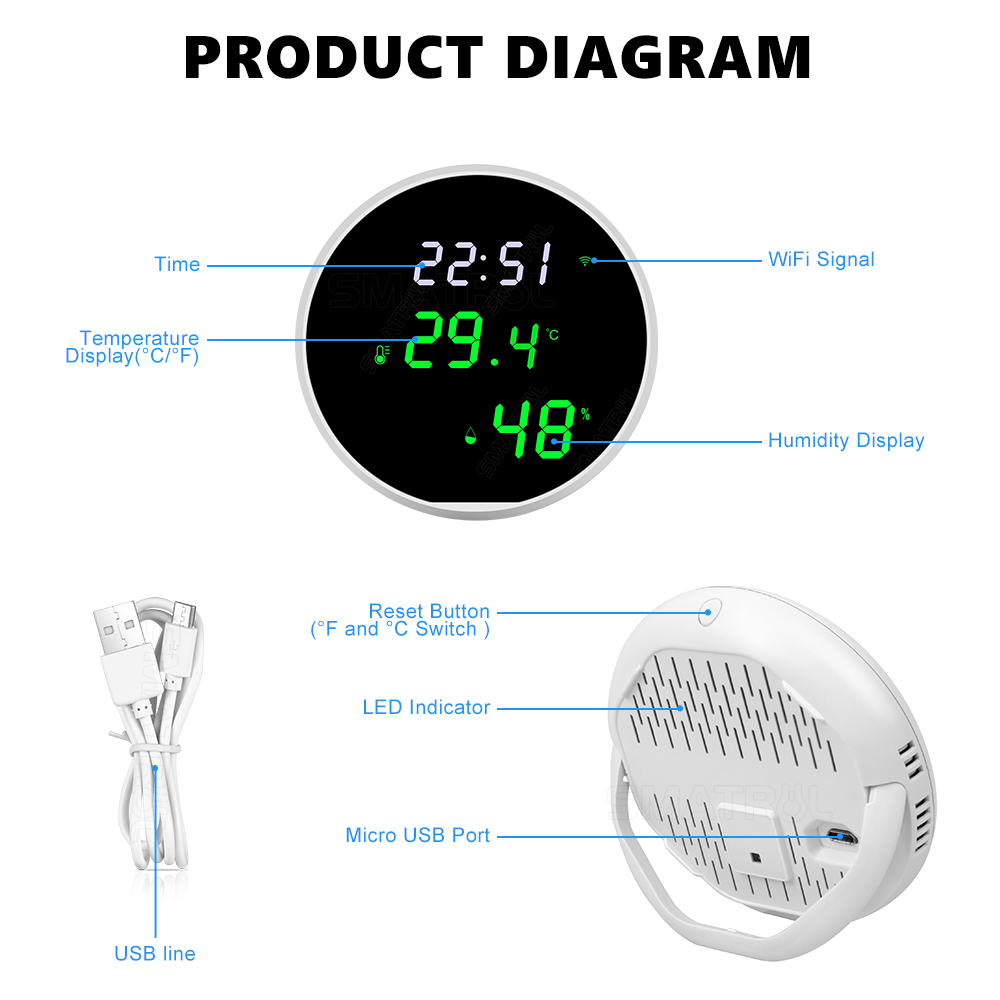 [Local Stock]Smart Tuya WiFi Temperature and Humidity Sensor TH08 ...