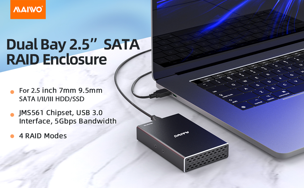 Maiwo RAID HDD Enclosure 2 Bay SATA HDD SSD เป็น USB - C ความจุ MAX 12TB 4 โหมด 2.5 นิ้ว ...