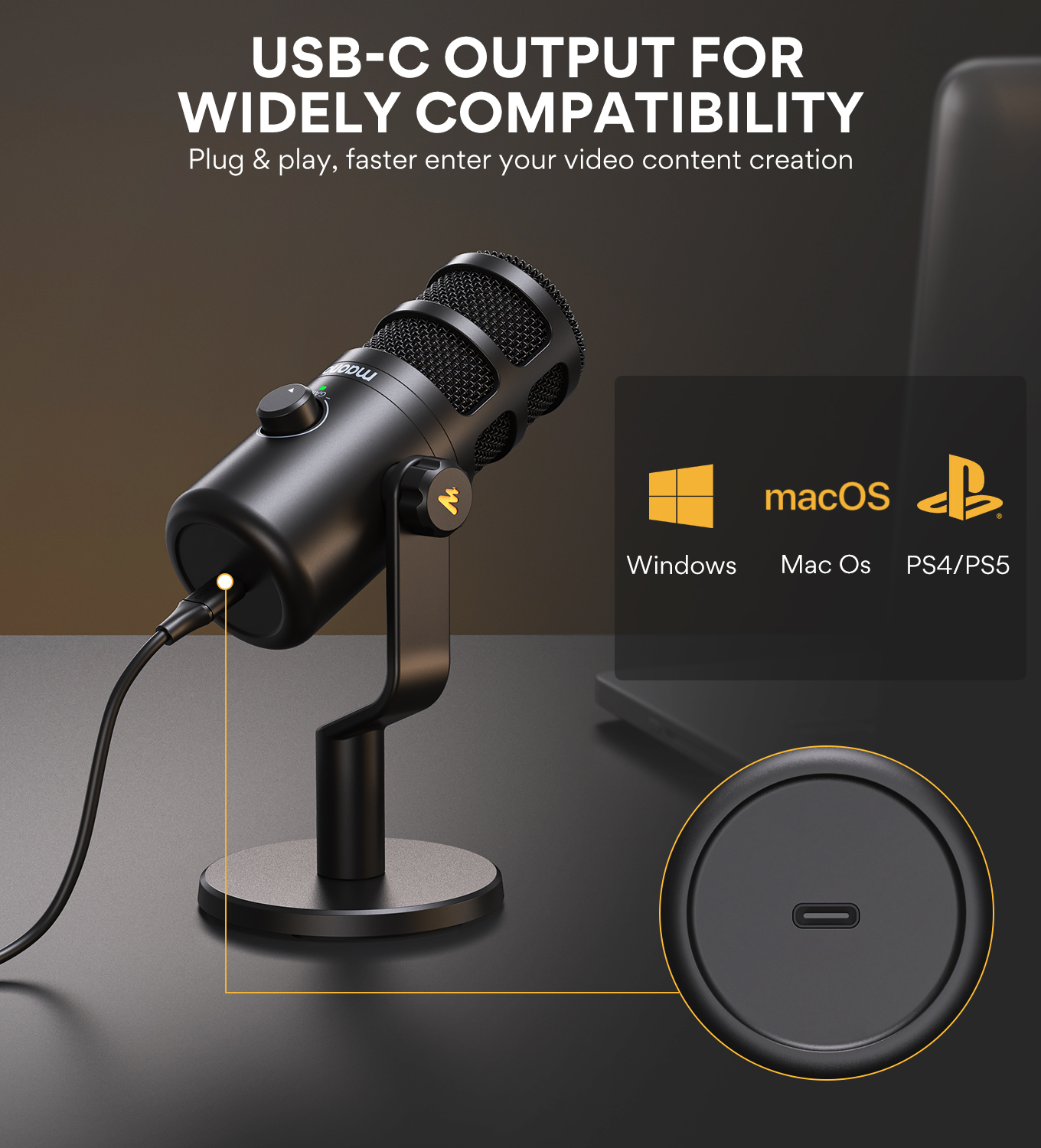 Maono PD100U ไมโครโฟนไดนามิก พอดคาสต์ USB พร้อมไมโครโฟน สําหรับ PC แล็ปท็อป โทรศัพท์ บันทึกเสียง ...