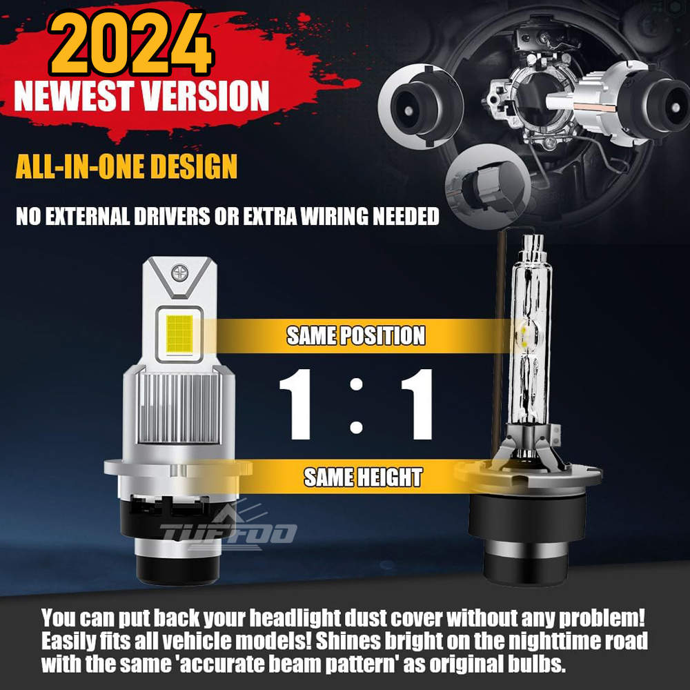 Tuffoo หลอดไฟหน้ารถยนต์ LED D2S D2R D4S D4R Canbus 6000K สีขาว 2 ชิ้น | Shopee Thailand