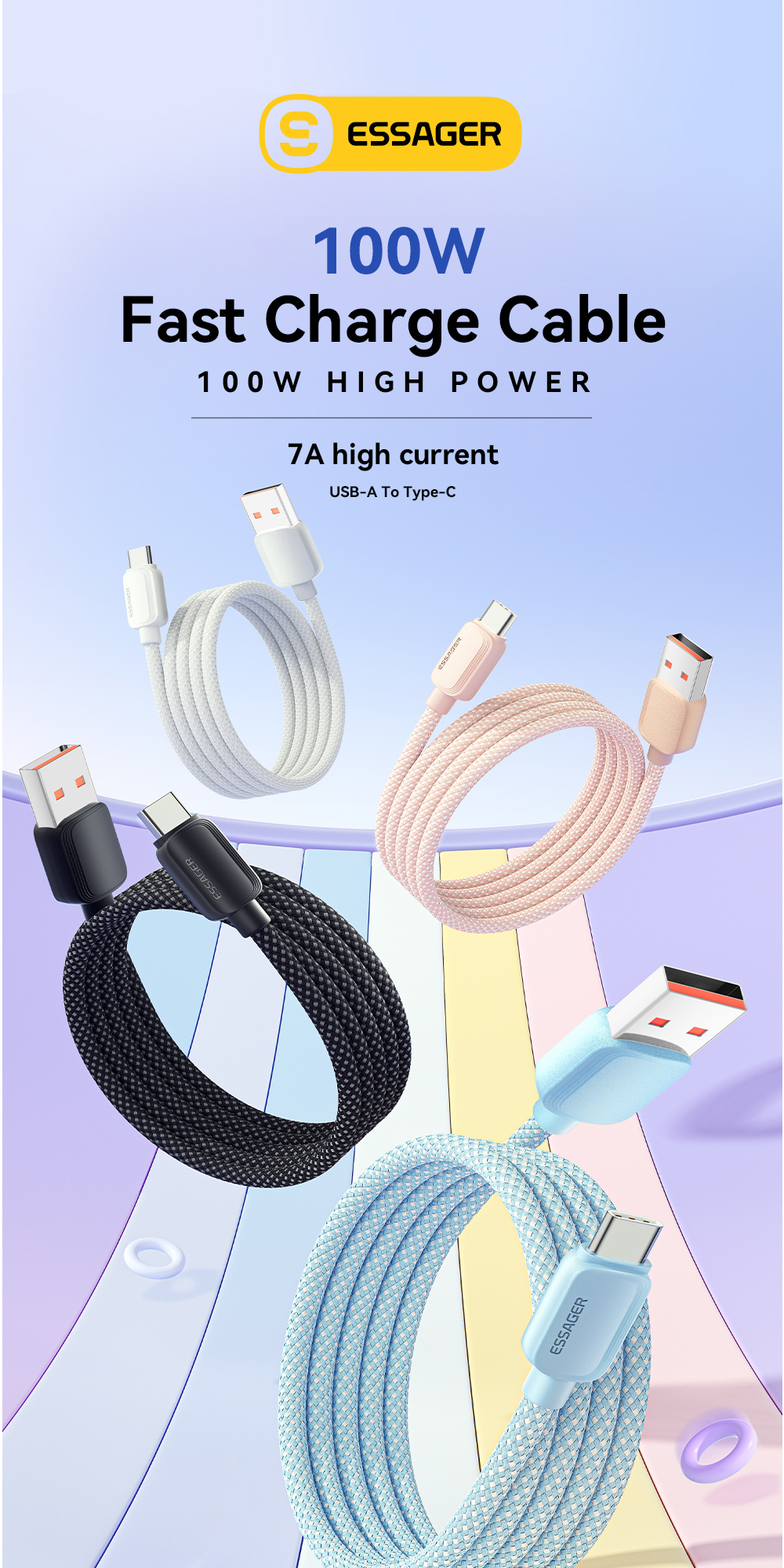 Essager W 100W 7A USB To Type C สายชาร์จเร็ว 4 สี | Shopee Thailand